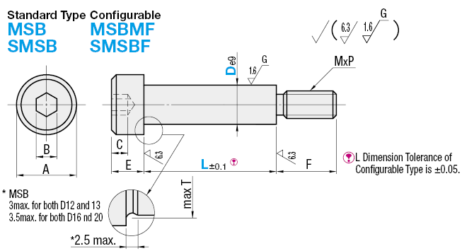 MSB20-100 | Shoulder Bolts - Tolerance e9 | MISUMI | MISUMI MEXICO